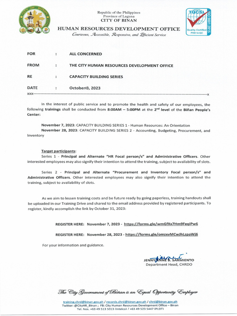 Memorandum Order - Capacity Building Series | PDF