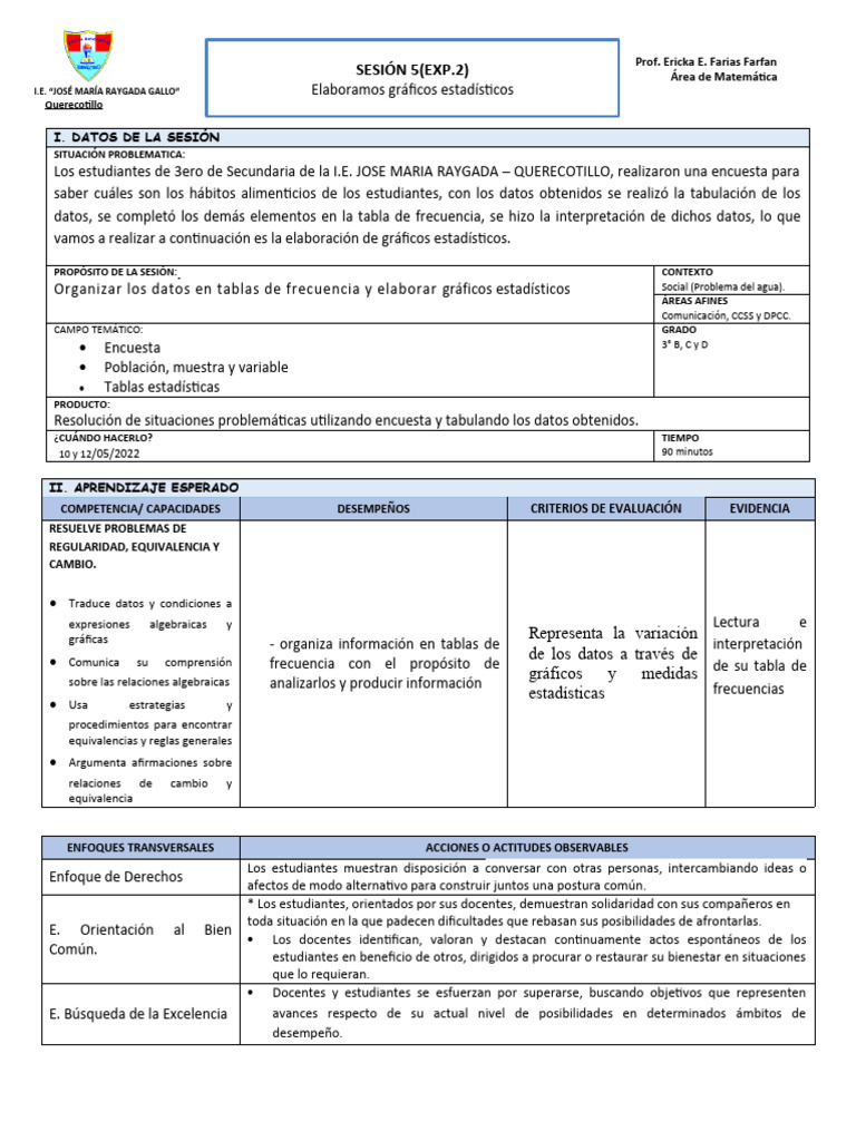 SESION APRENDIZAJE 5 EDA 2 3ero | PDF | Evaluación | Enseñando