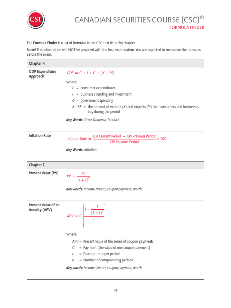 CSI Formulas | PDF | Dividend | Present Value