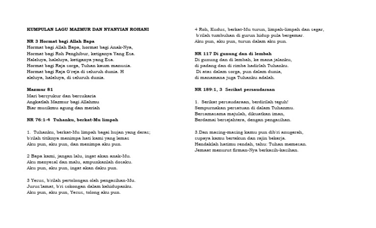 Kumpulan Lagu Mazmur Dan Nyanyian Rohani | PDF
