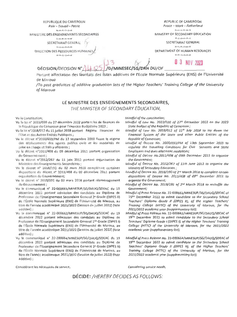 ENS Maroua - 03 Nov 2023 | PDF