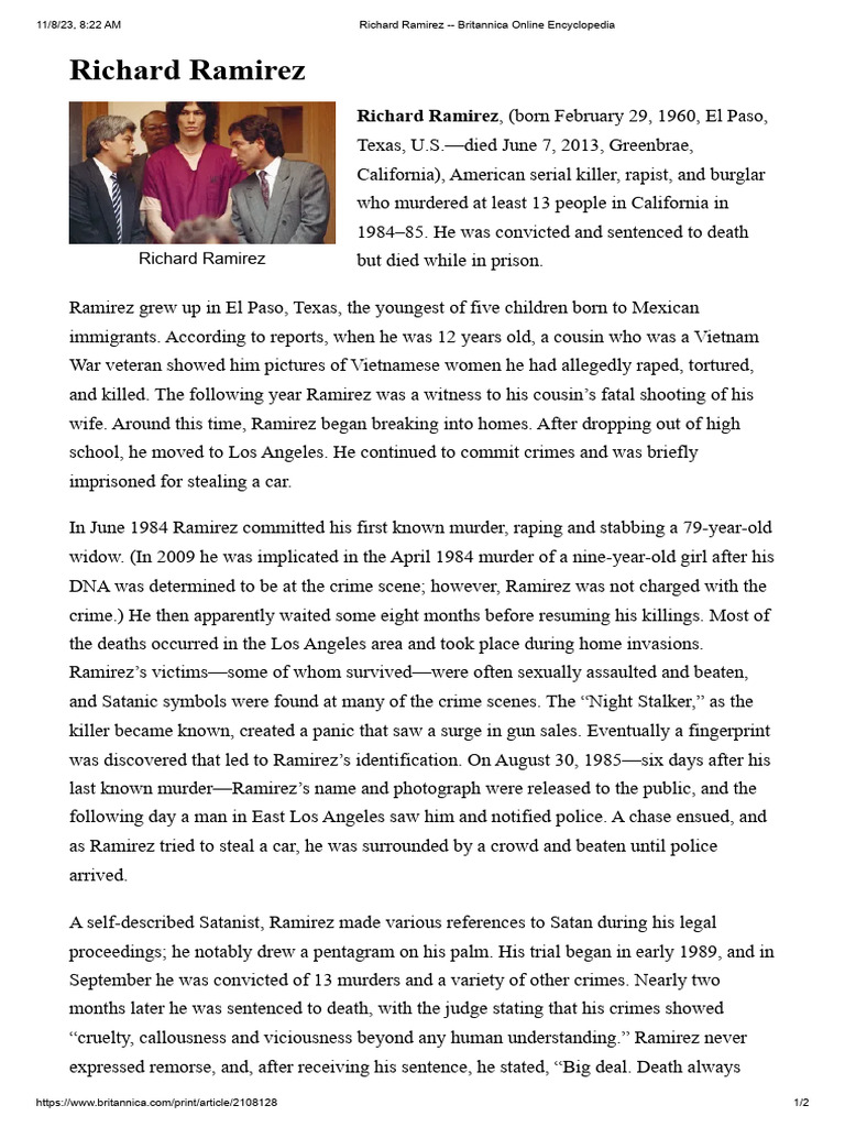 Richard Ramirez - Britannica Online Encyclopedia | PDF | Criminal ...
