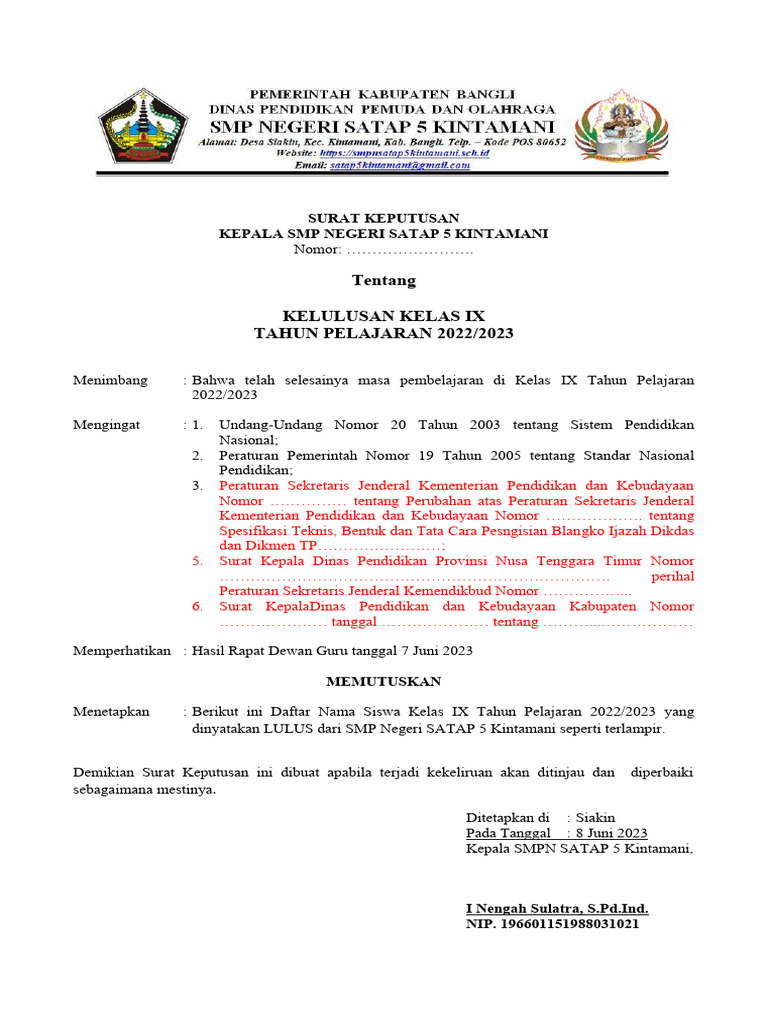SK Kelulusan Sekolah | PDF