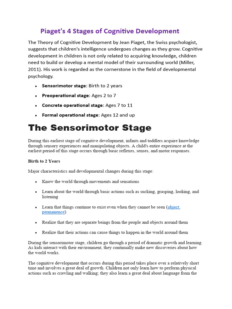 Piaget Stages | PDF | Cognitive Development | Developmental Psychology