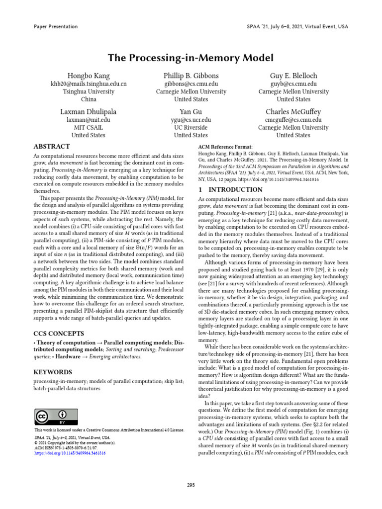 The PIM Model | PDF | Central Processing Unit | Parallel Computing