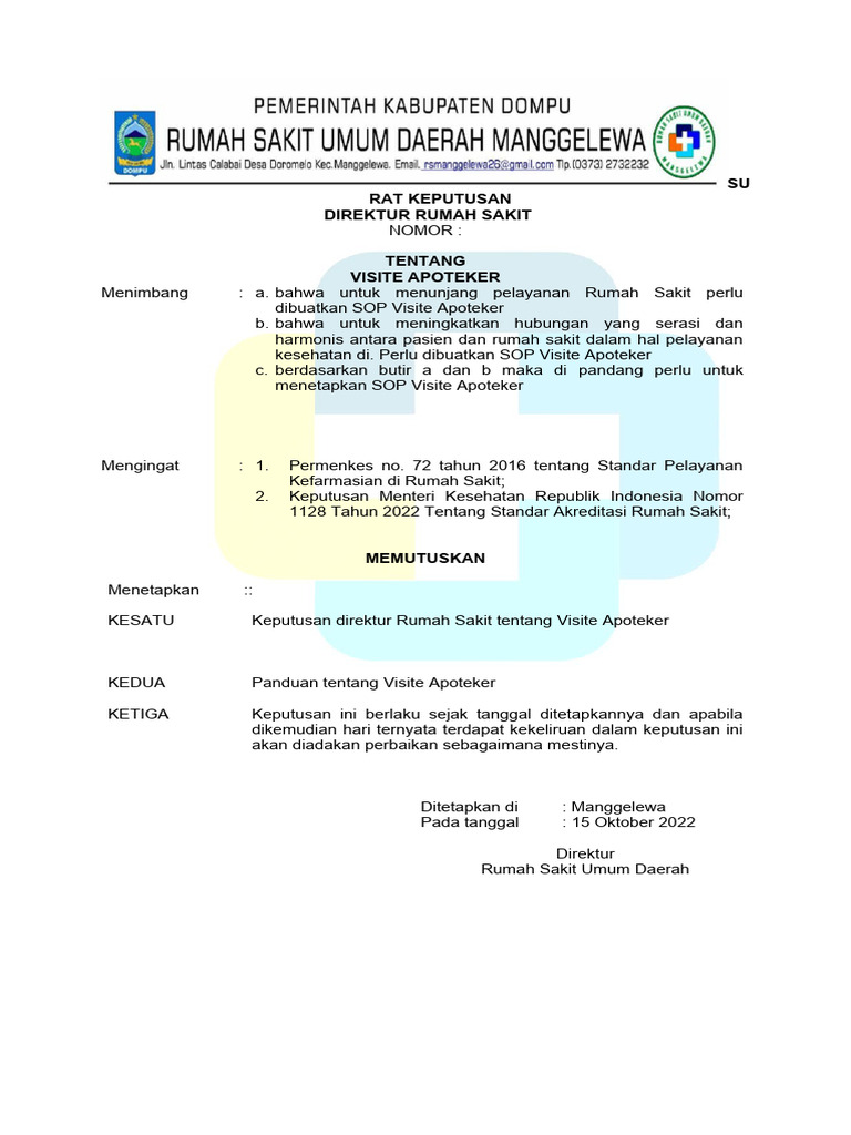 Contoh SK DIREKTUR Visite Apoteker | PDF Contoh SK DIREKTUR Visite Apoteker | PDF