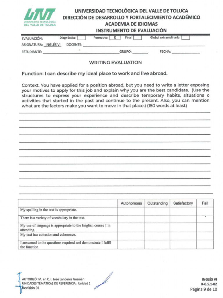 Séptimo - Rubricas Speaking y Writing | PDF