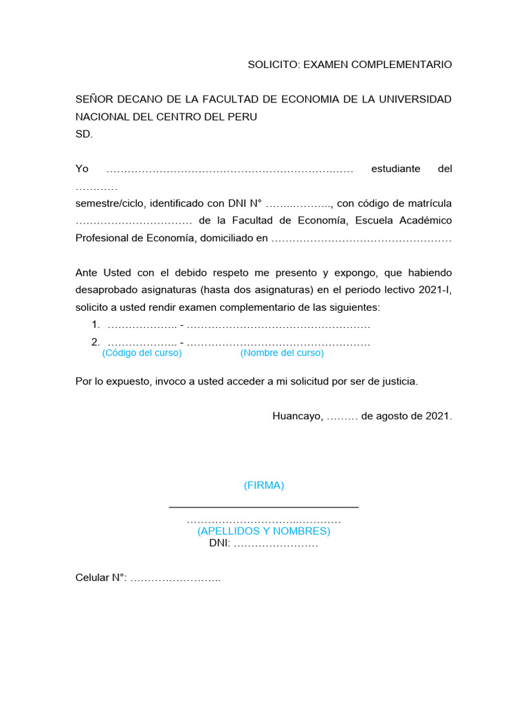 Solicitud Examen Complementario | PDF