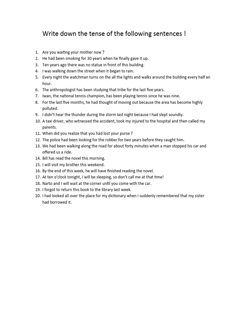 Identify Tenses in English Sentences | PDF | Art | Mystery, Thriller ...