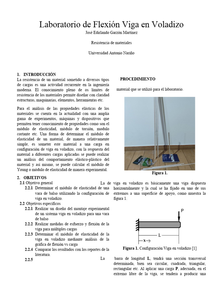 Laboratorio de Flexión Viga en Voladizo | PDF | Viga (Estructura) | Doblar