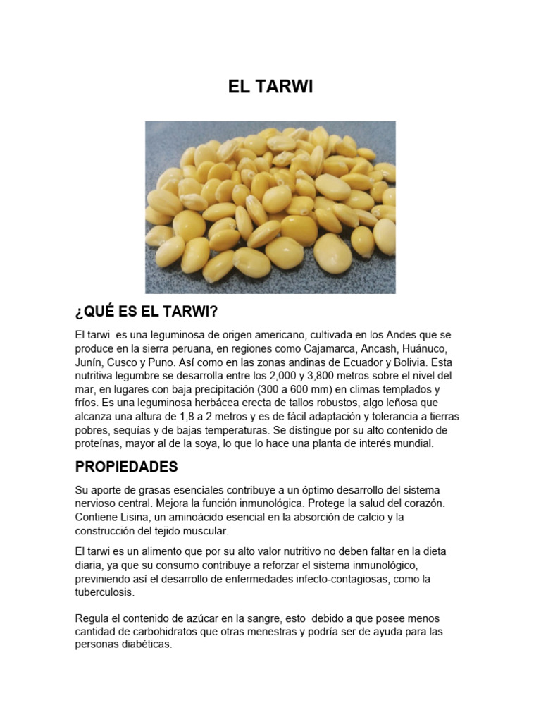 Beneficios y propiedades del tarwi | PDF | Comida y bebida | Nutrición