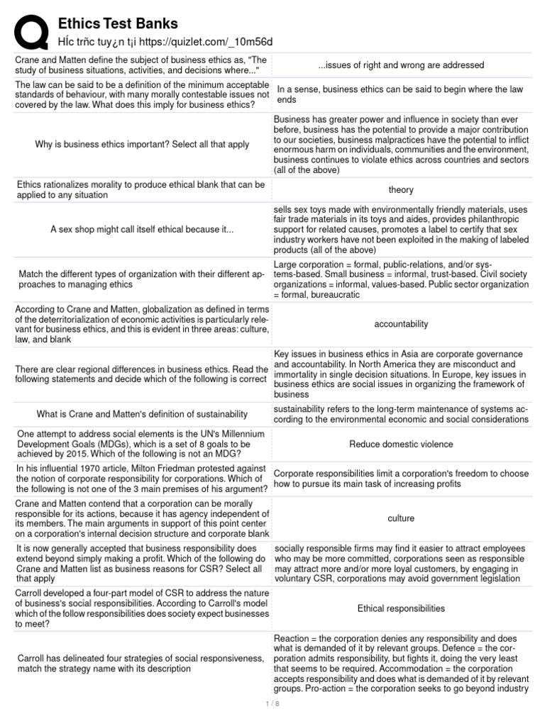 Ethics Test Banks | PDF | Corporate Social Responsibility | Business Ethics