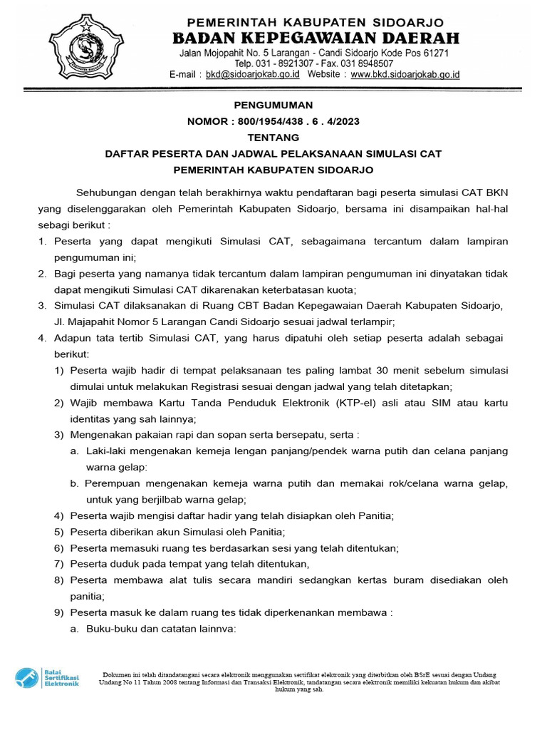 Pengumuman Simulasi Cat | PDF