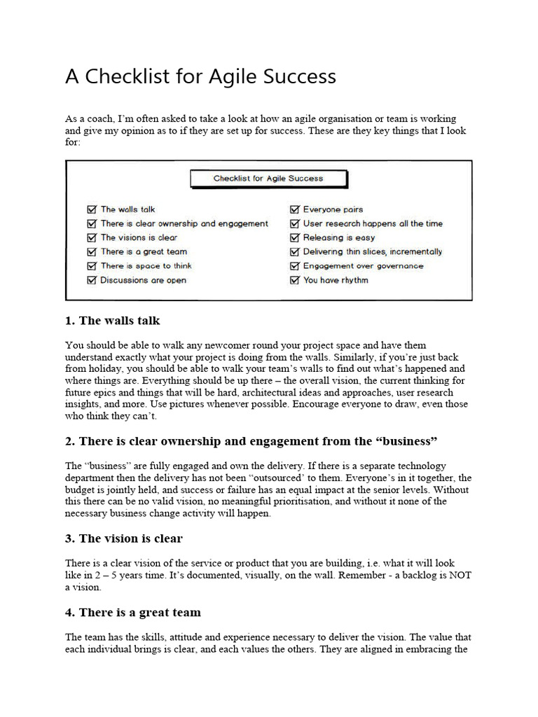 Checklist for agile success | PDF | Intelligence Analysis | Human ...