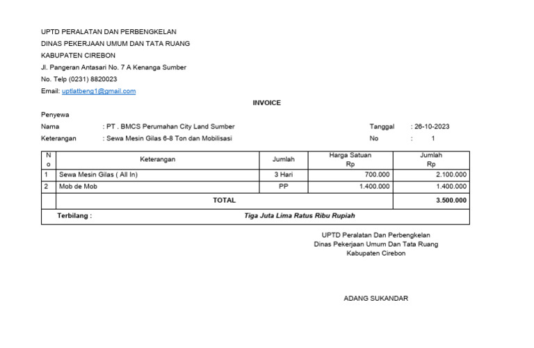 Invoice UPTD PERALATAN DAN PERBENGKELAN | PDF