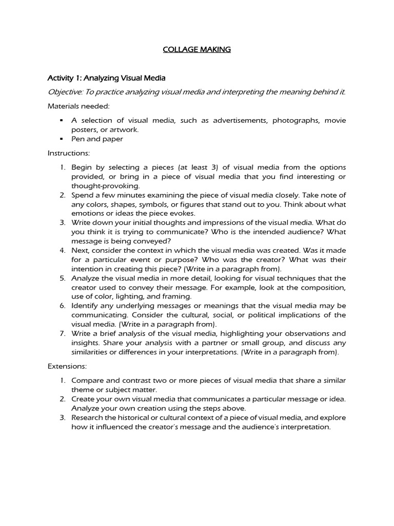 COLLAGE ACTIVITY Reading Visual Arts | PDF | Advertising | Collage