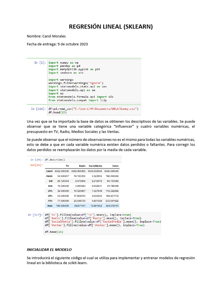 Regresión Lineal y Logísitca SKLEARN | PDF | Análisis de regresión | Regresión logística
