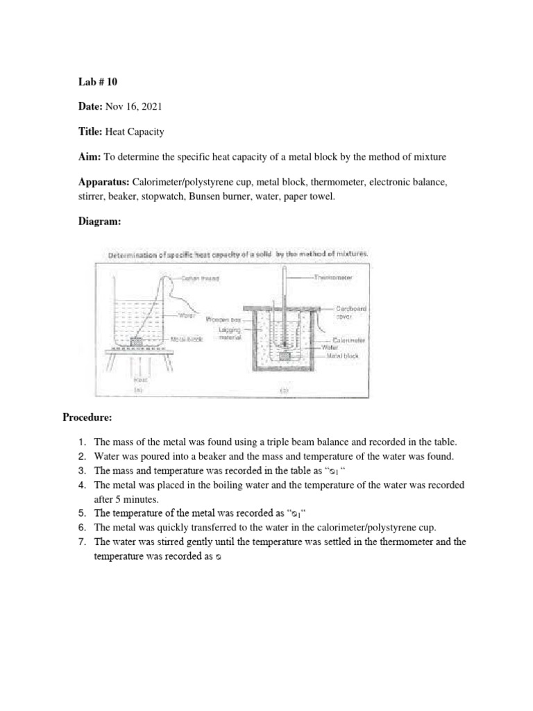 Physics - Lab # 10 Specific Heat Capacity | PDF | Heat | Heat Capacity