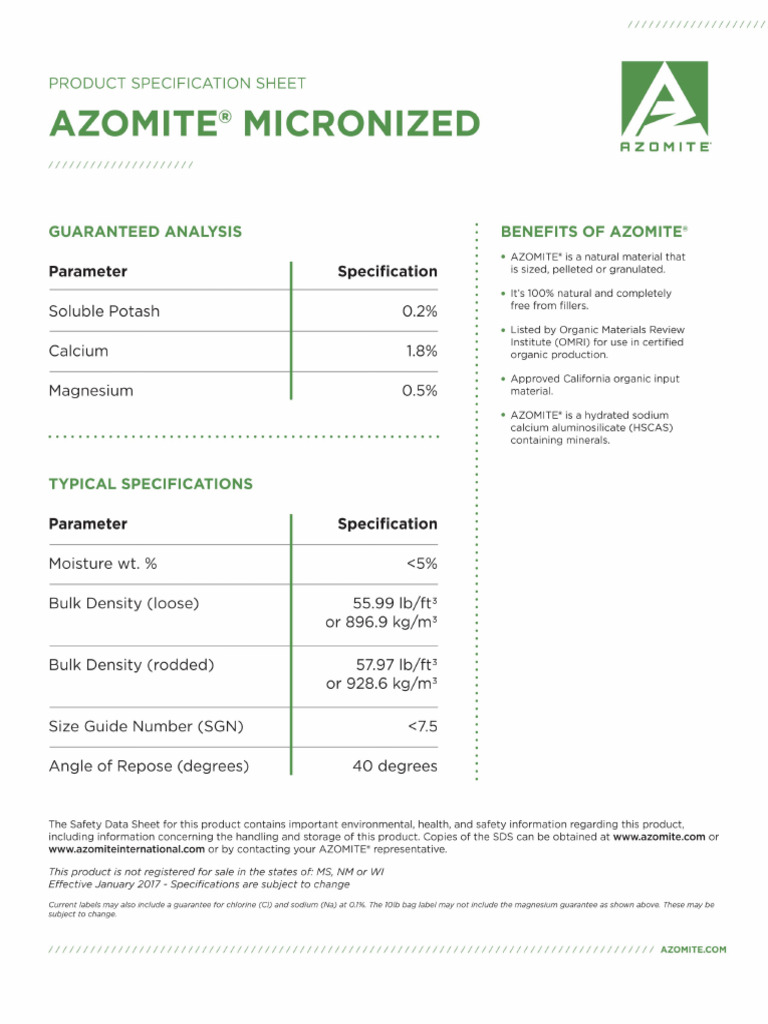 Azomite Micronized USA - TDS | PDF