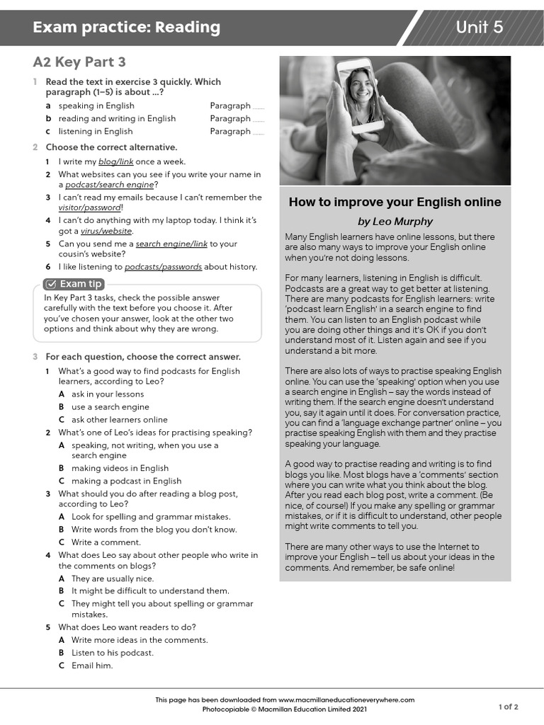 A1PLUS U5 Exam Practice Reading | PDF | Blog | English Language