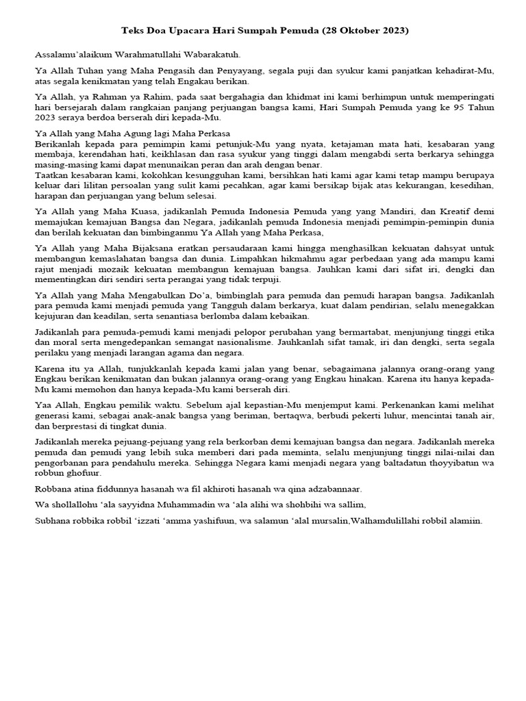 Teks Doa Upacara Hari Sumpah Pemuda | PDF