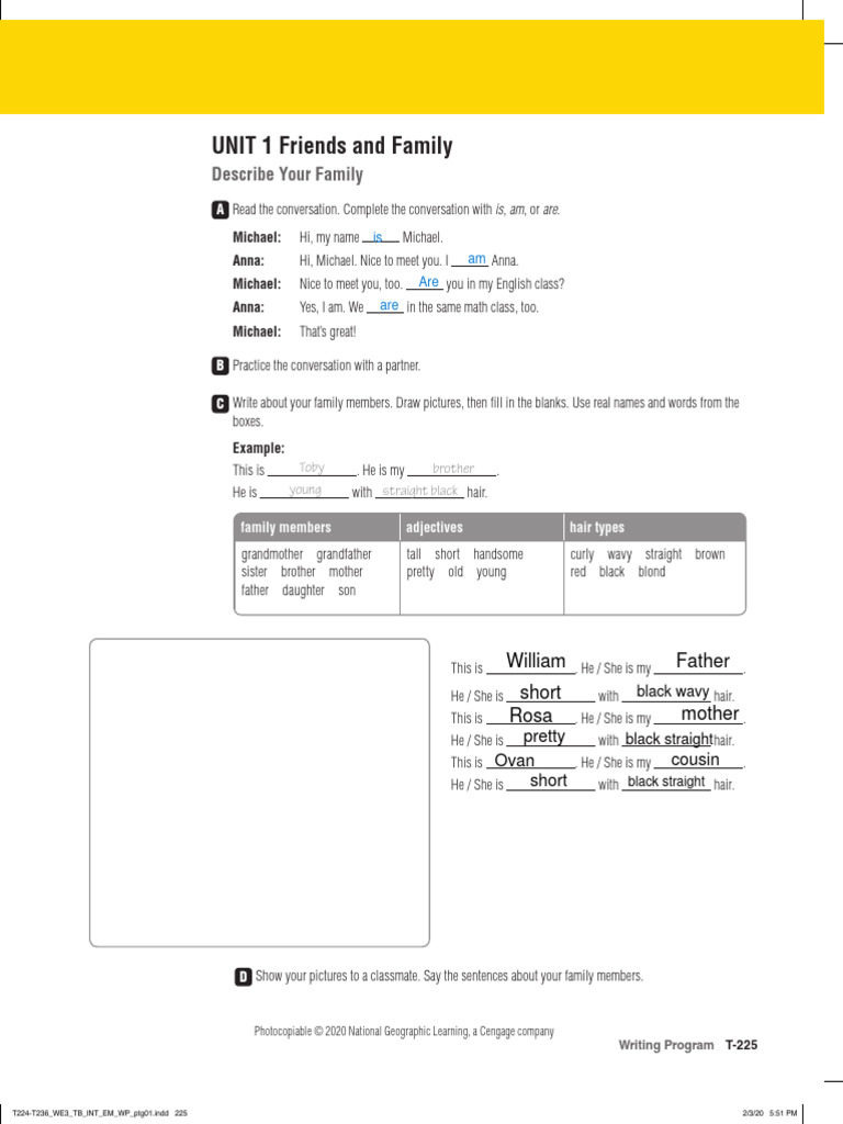 World English 3e Level Intro Writing Program Unit 1 | PDF | Hair ...