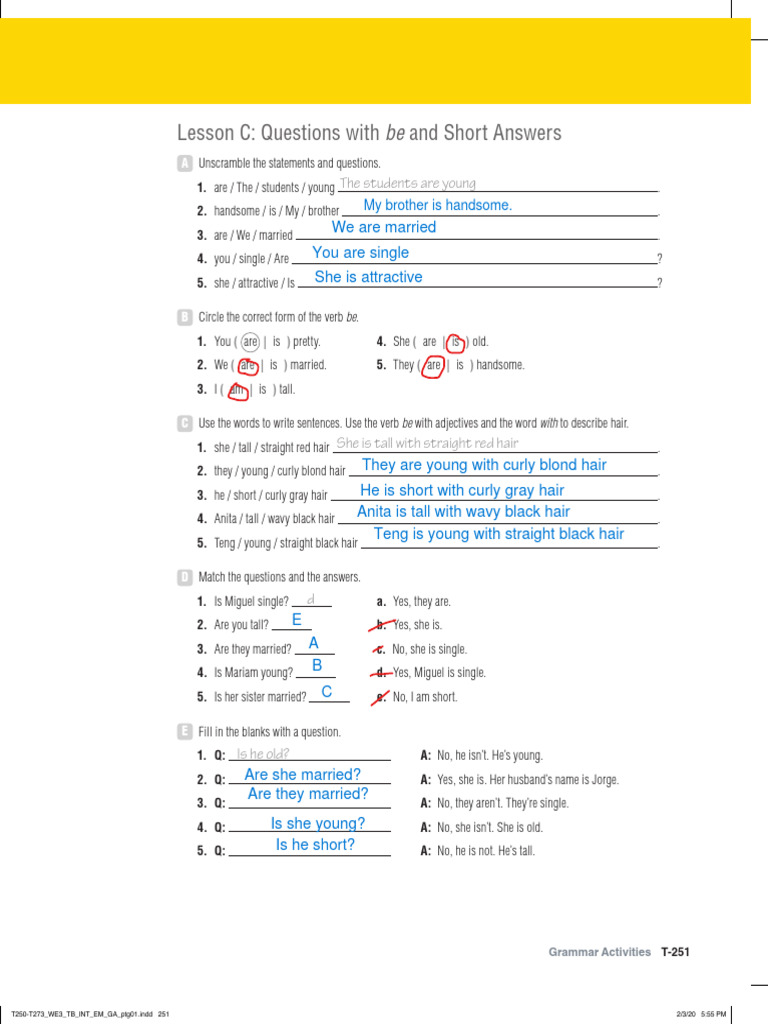 World English 3e Level Intro Grammar Activities Unit 1 Lesson C | PDF | Cognitive Science ...