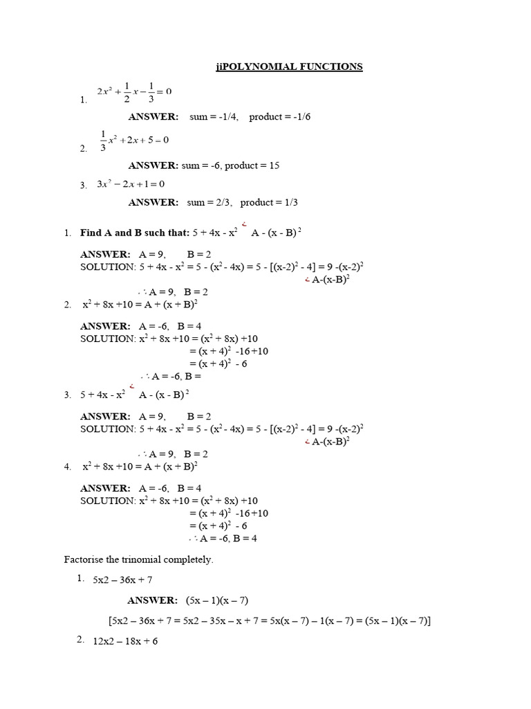 Polynomial Function | PDF | Factorization | Mathematical Relations