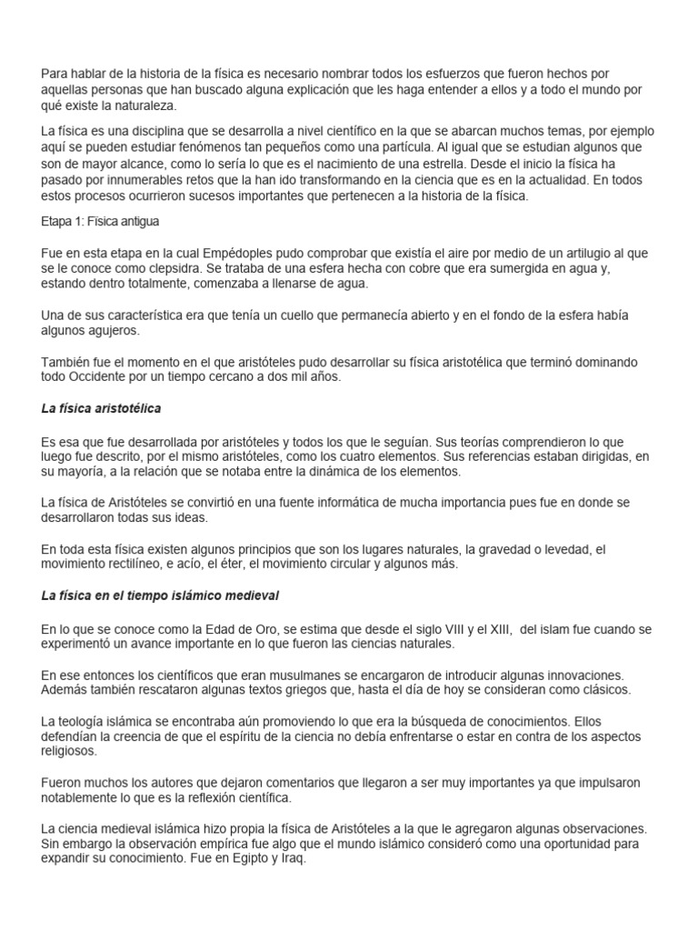 HISTORIA DE LA FISICA Prep | PDF | Física | Física moderna