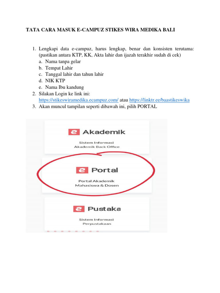 TATA CARA LOGIN ECAMPUS STIKES WIRA MEDIKA BALI 2023 | PDF