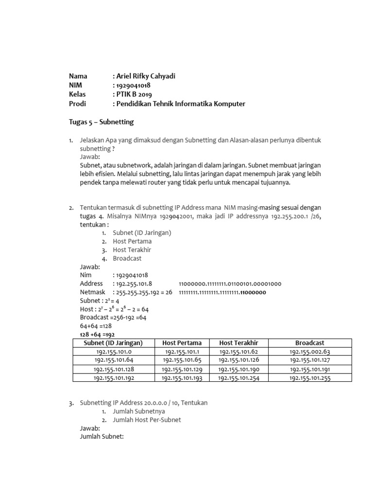 Tugas 2 Subnetting Pdf Komputer