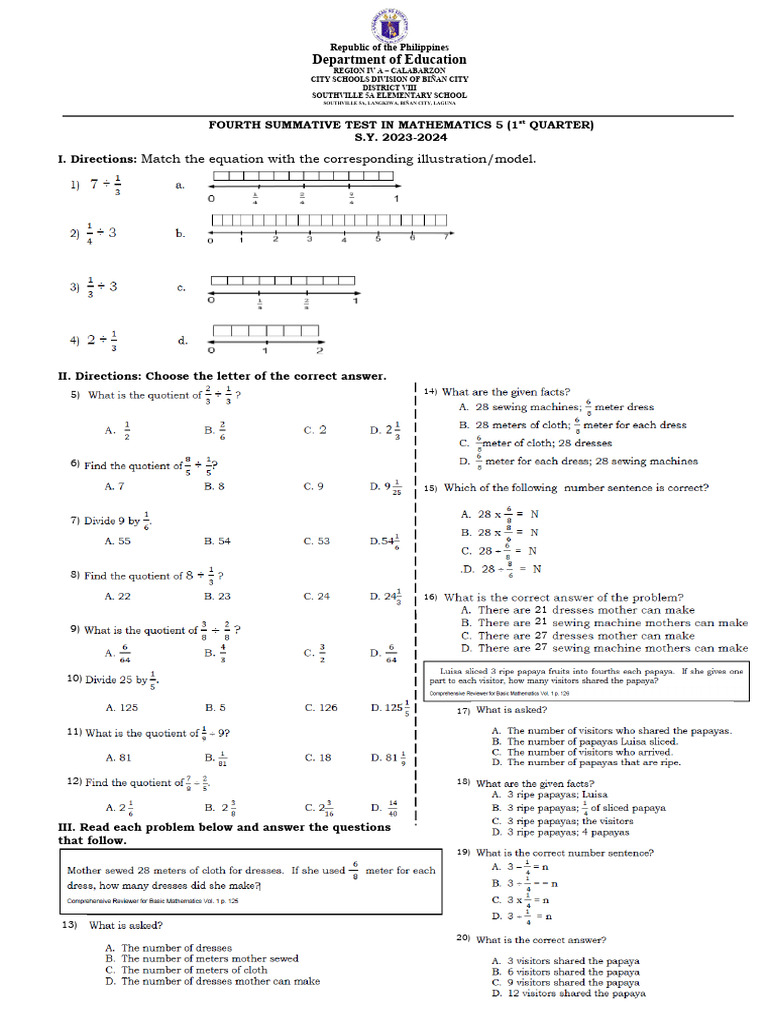 Grade 5 Math Test and Answer Key | PDF | Mathematics
