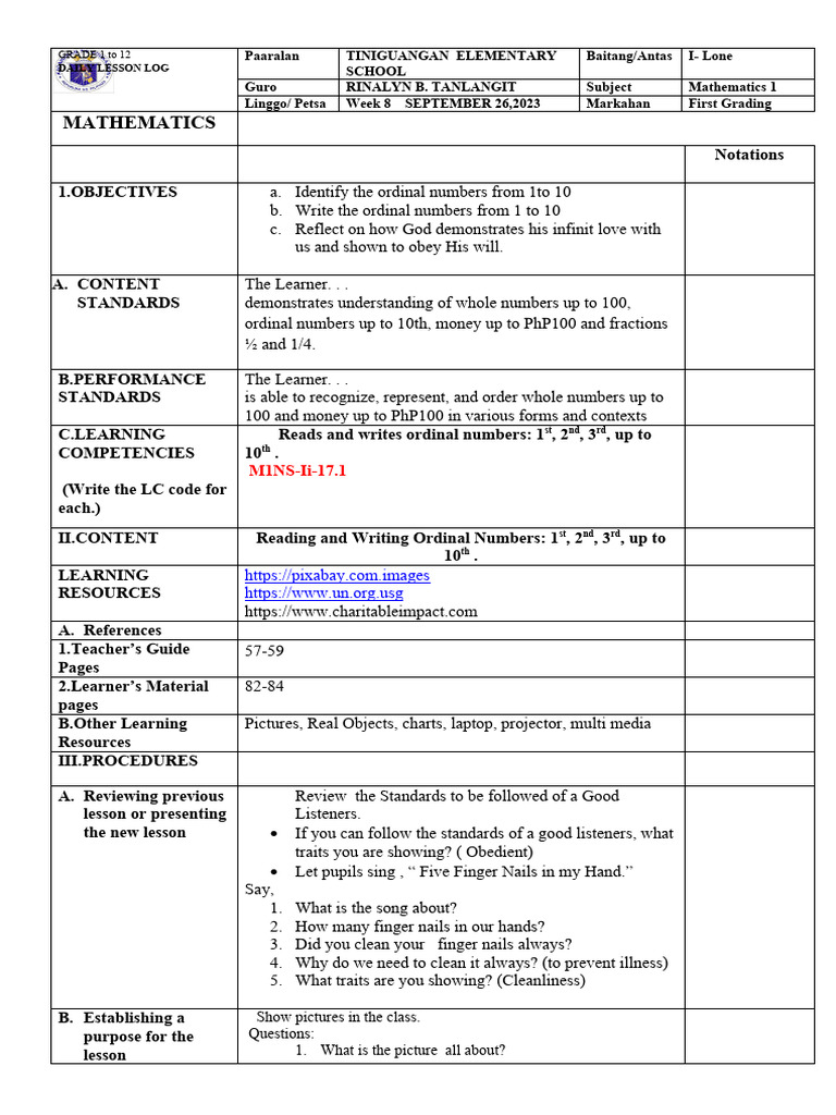 Dll Math For Demo Pdf Learning Mathematics