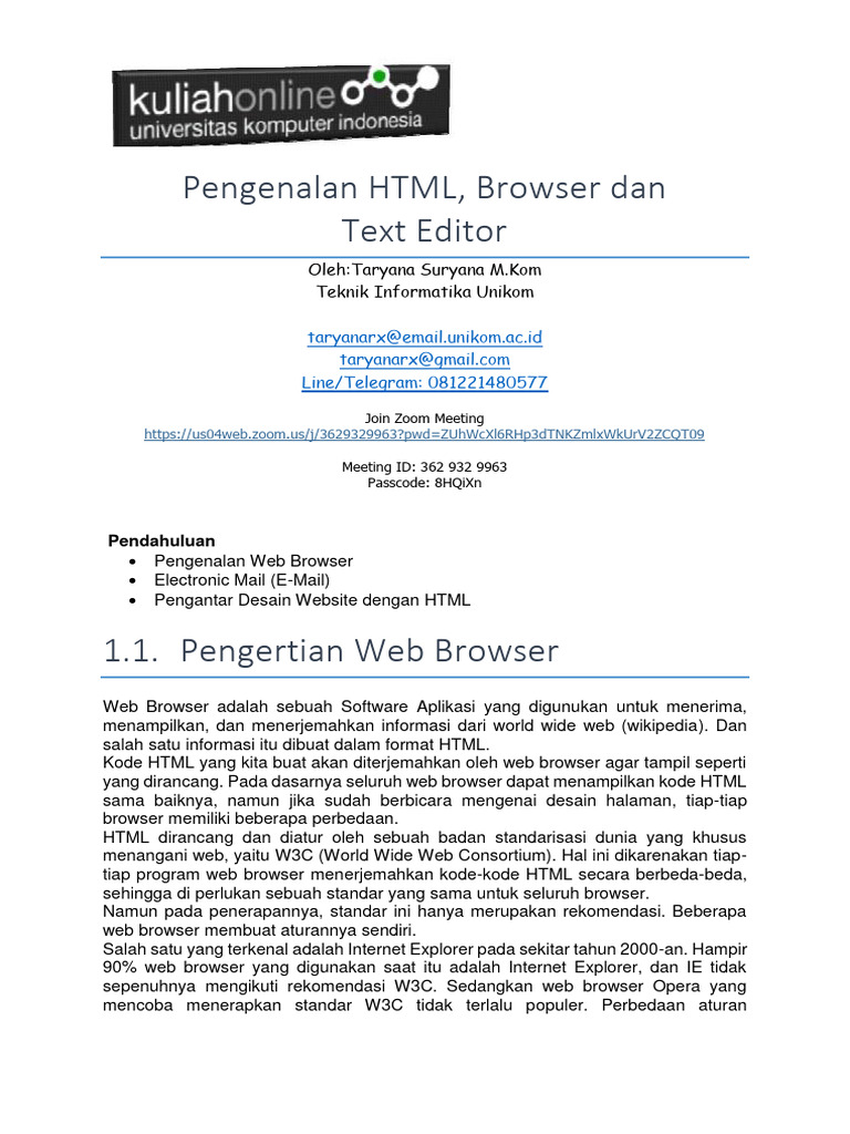 Materi 1 Pengenalan HTML Browser Dan Text Editor | PDF