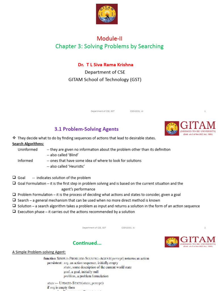Ai Module2 1 Solving Problems By Searching Pdf Theoretical Computer Science Algorithms And