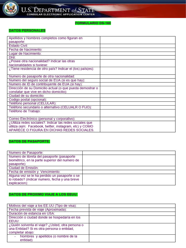 Formato DS-160 | PDF | Violación | Visa de viaje