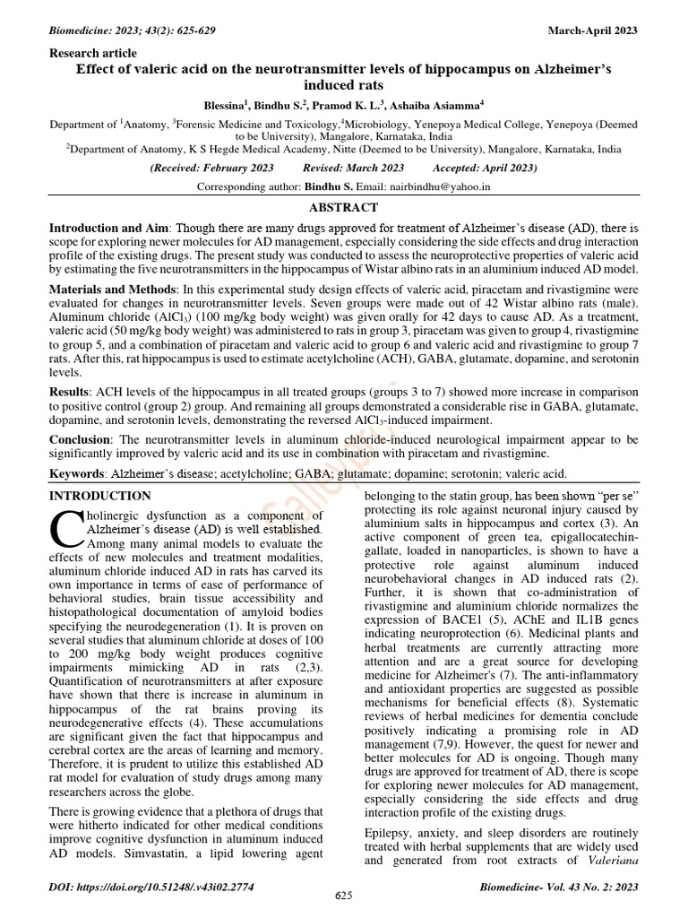 Valeric Acid's Impact on Alzheimer's Rats | PDF | Neurotransmitter ...