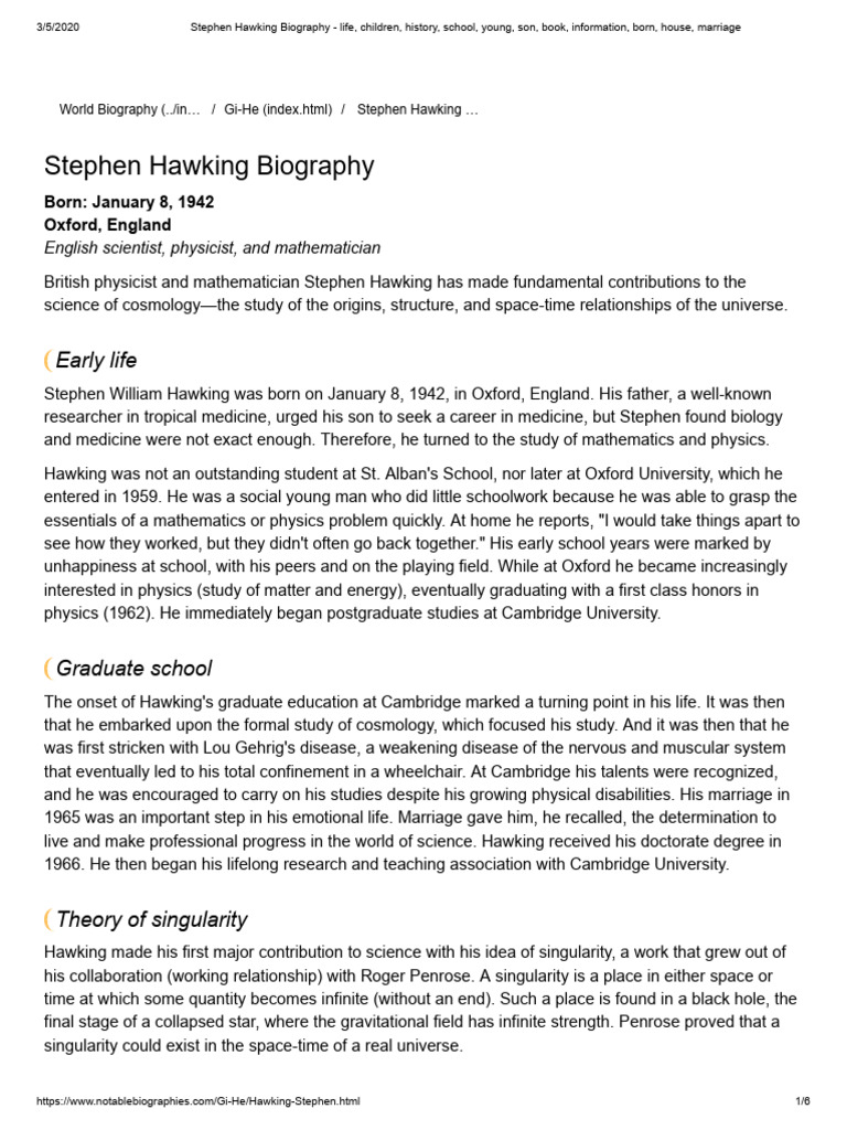 Stephen Hawking Biography - Life, Children, History, School, Young, Son, Book, Information, Born ...