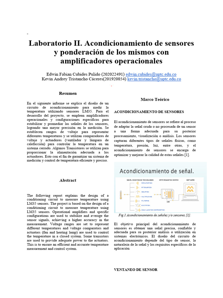 Laboratorio II. Acondicionamiento de Sensores y Ponderación de Los Mismos Con Amplificadores ...
