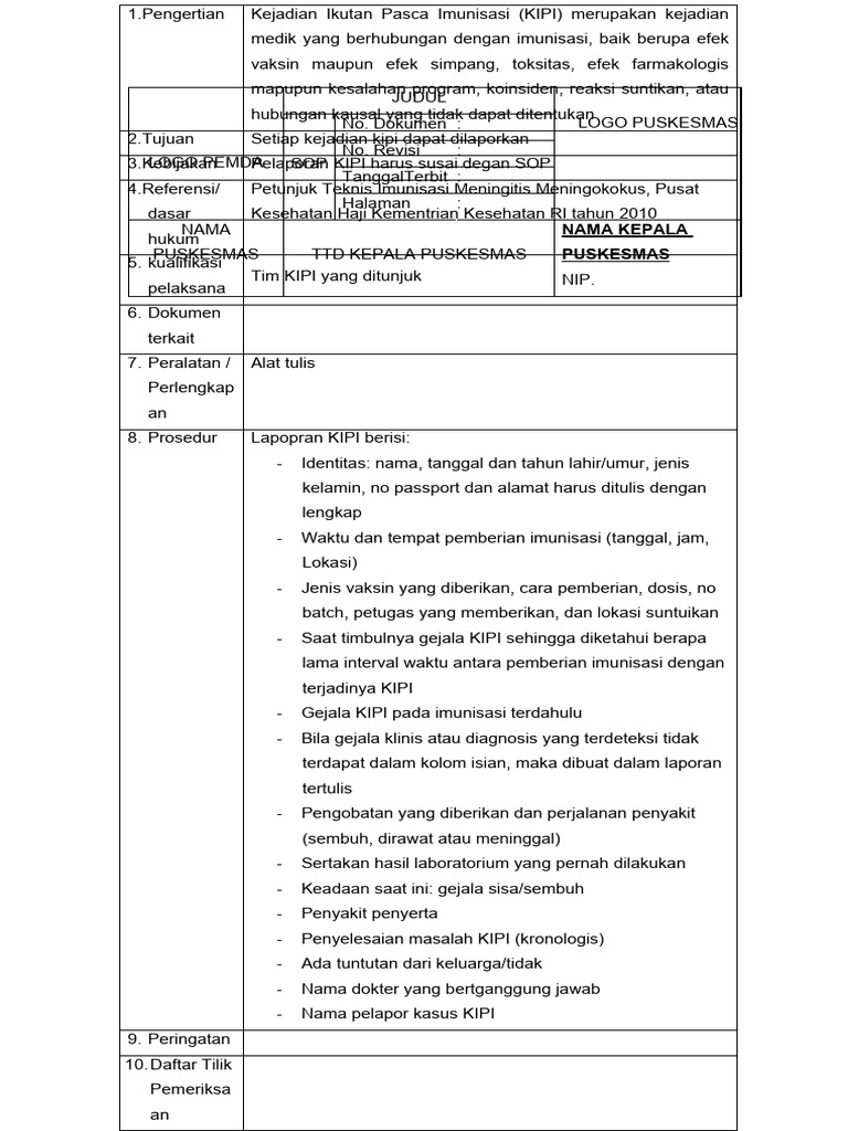 SOP KIPI - Laporan KIPI | PDF