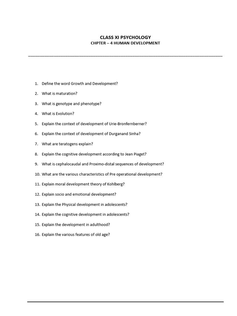 CBSE Class 11 Psychology Human Development Worksheet | PDF | Career ...