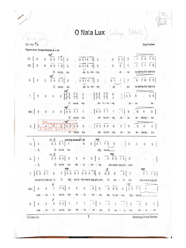 Partitur O Nata Lux SATB | PDF