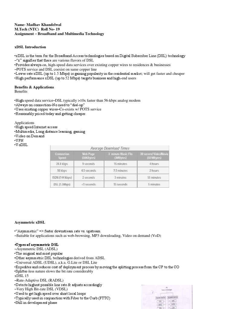 An Overview of Broadband Technologies: xDSL, ADSL, RADSL, VDSL, HDSL ...