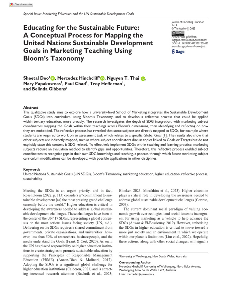 Deo Et Al 2023 Educating For The Sustainable Future A Conceptual Process For Mapping The United ...