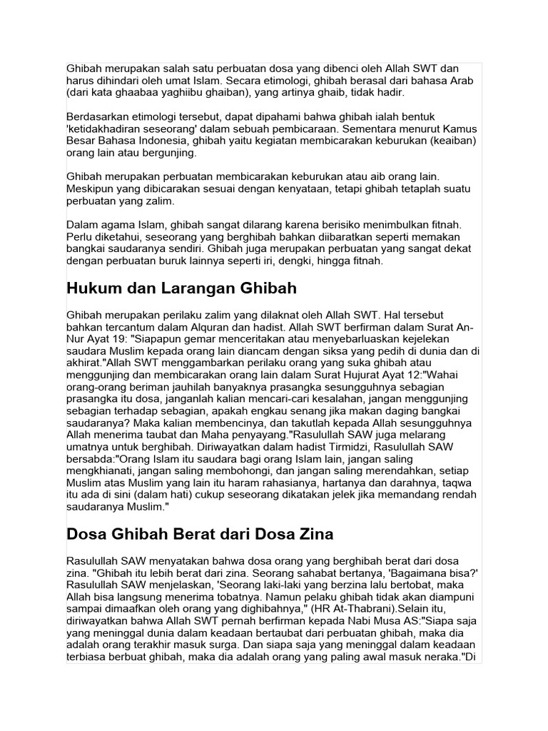 Ghibah Merupakan Salah Satu Perbuatan Dosa Yang Dibenci Oleh Allah SWT ...