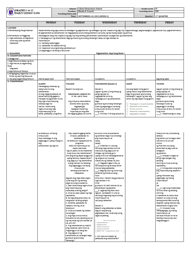 DLL_ESP 4_Q1_W2 | PDF