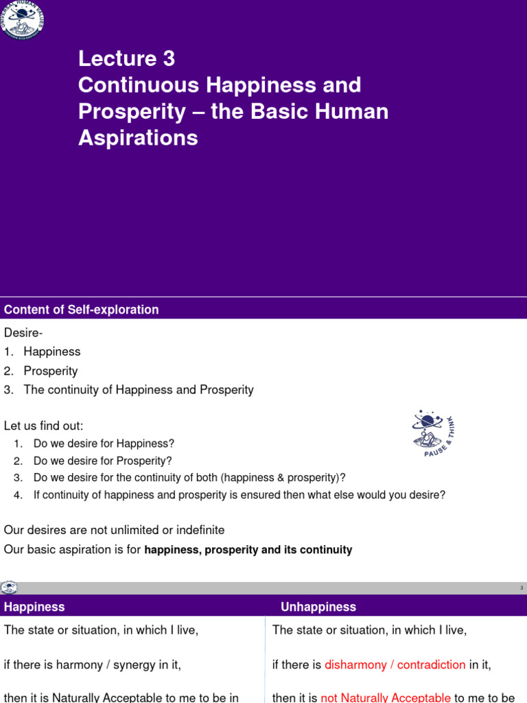 UHV II Lecture 3 - Happiness and Prosperity v4 | PDF | Reference ...