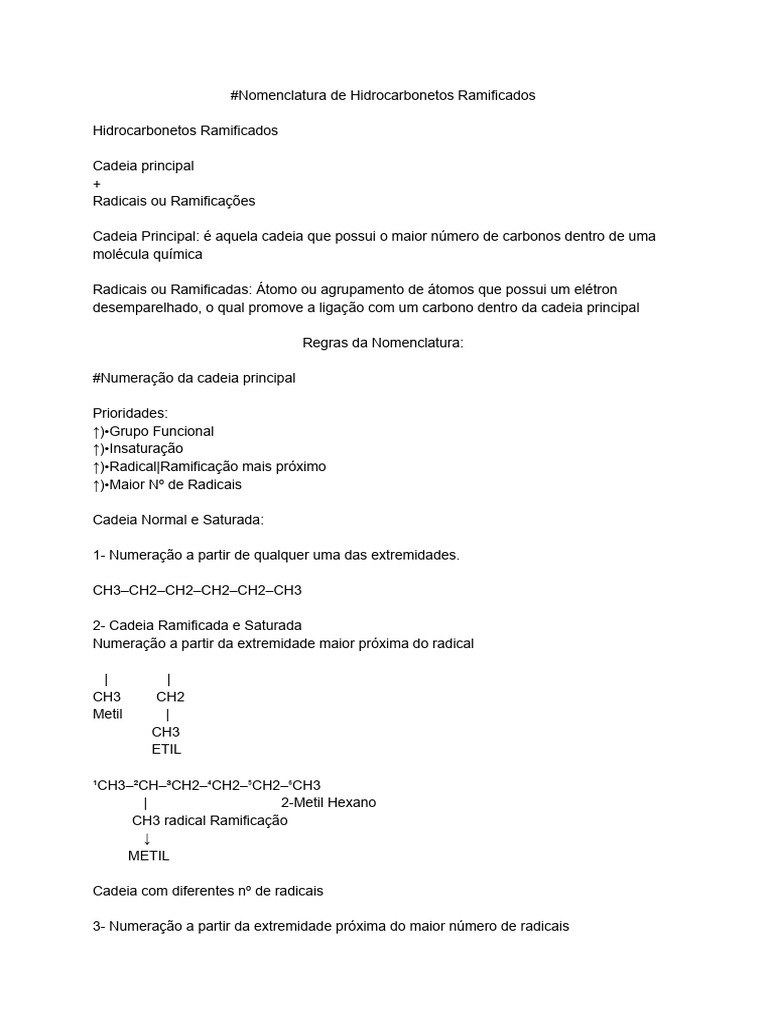 #Nomenclatura de Hidrocarbonetos Ramificados | PDF #Nomenclatura de Hidrocarbonetos Ramificados | PDF