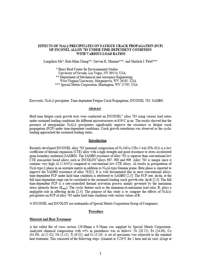 Effect of NiAl-Beta Precipitates On Fatigue Crack Propagation | PDF ...