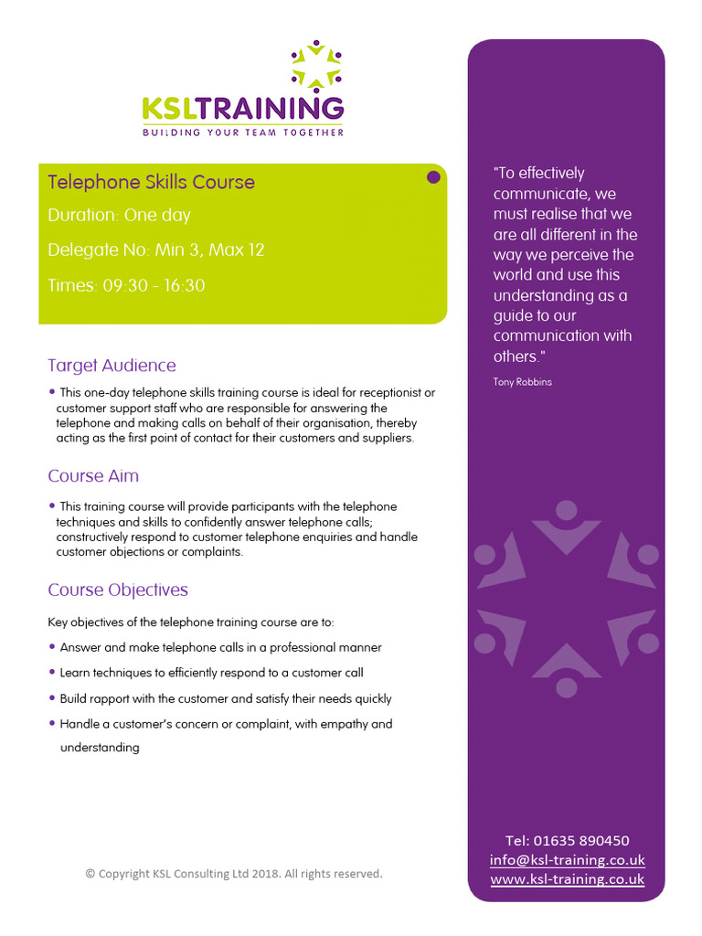 One-Day Telephone Skills Course | PDF | Communication | Human Communication